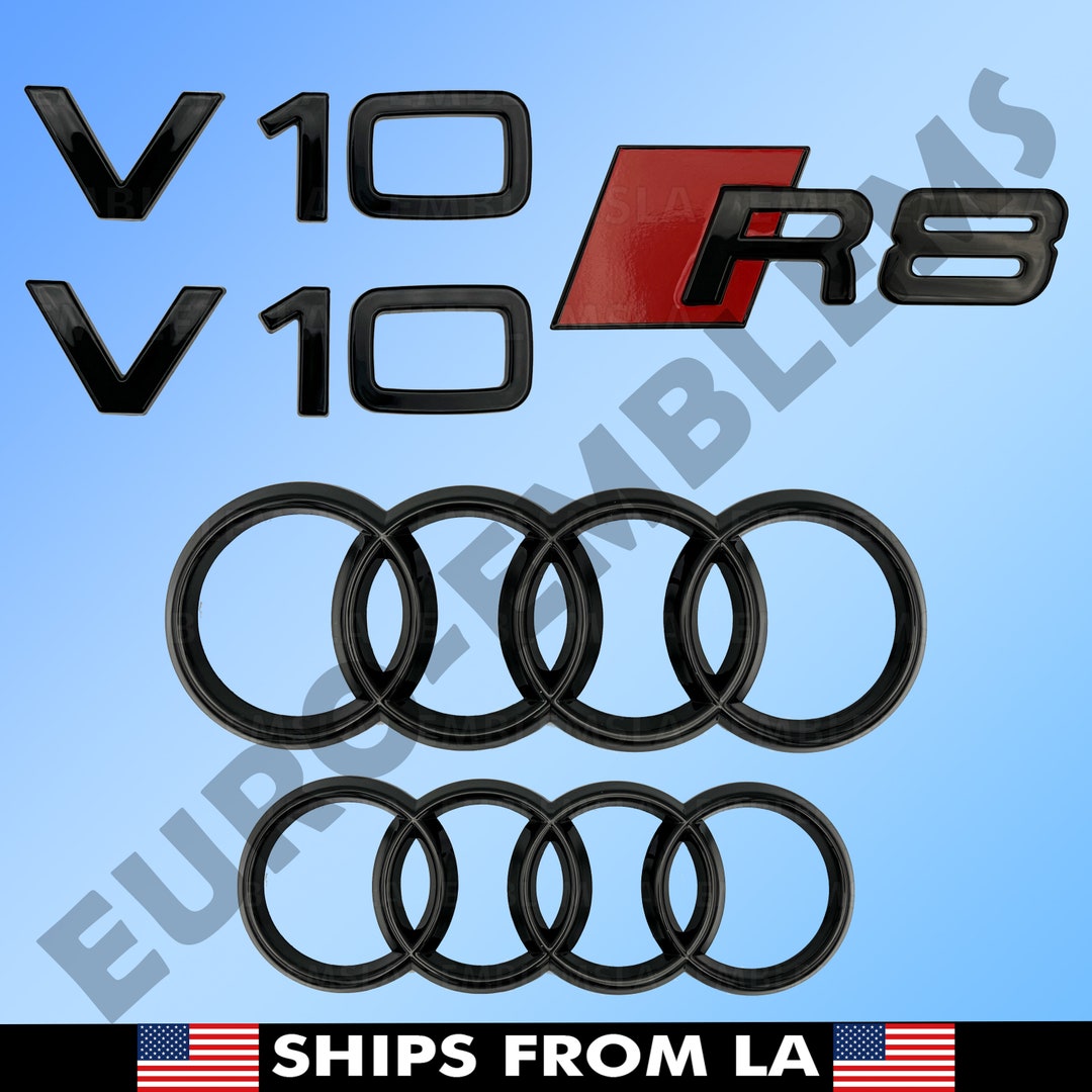 Audi R8 Rings Emblem Gloss Black Side V10 Logo Badge Set 5PC - Etsy