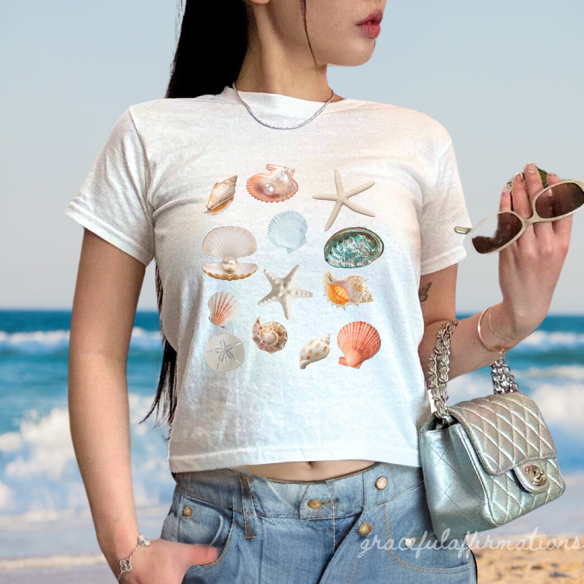 Seashell Baby Tee Sea Shell T Shirt Coastal Grandma Grandaughter ...