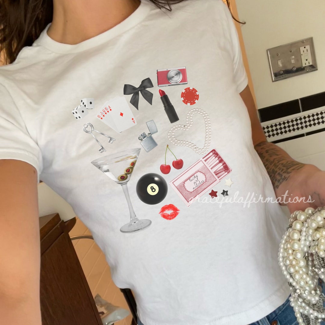 Girlhood Baby Tee, Collage Baby Tee, Y2k Baby Tee, 8 Ball Shirt ...