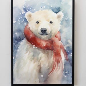 Polar Bear Watercolor Print, Winter Animal Wall Art (digital Download ...
