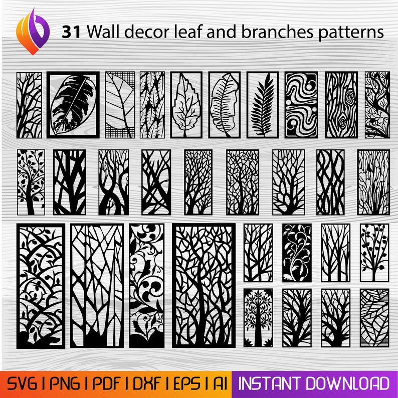 31 Leaf and Branches Panel Wall Art DXF Bundle – Digital Laser Cut ...
