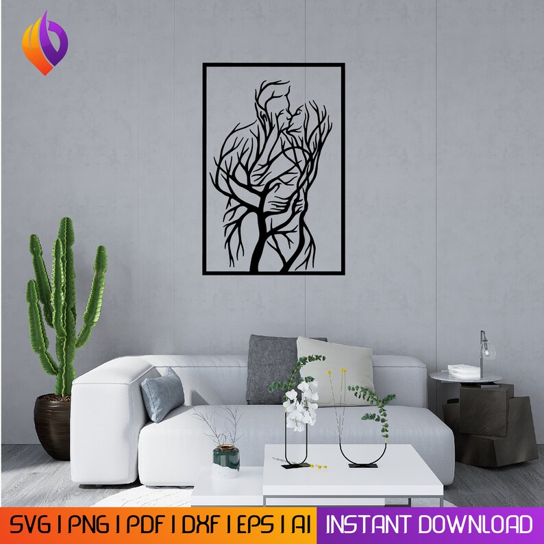Romantic Couple's Kiss Wall Art Svg, Dxf, EPS, AI, and PDF Files. Ideal ...