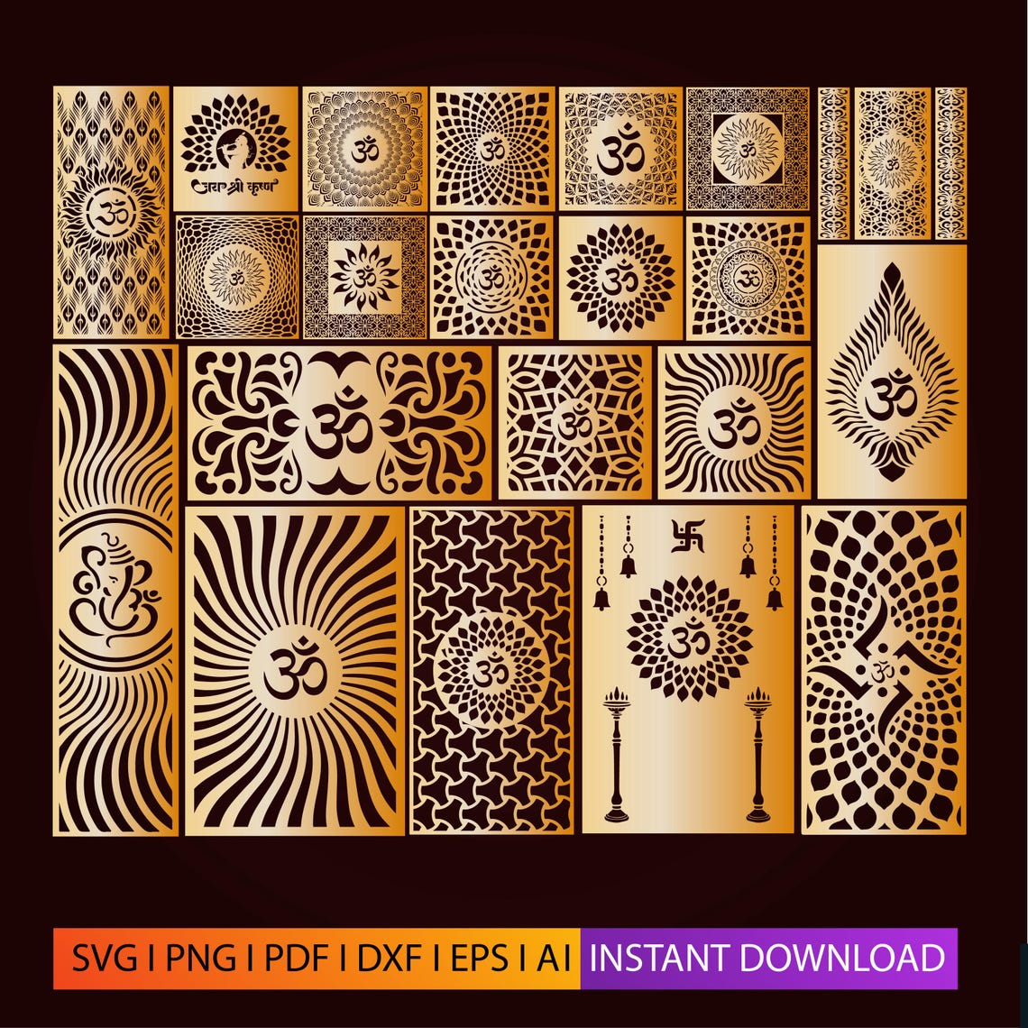 Om Aum Spiritual Wall Art DXF Bundle | Laser Cut, CNC, Glowforge ...