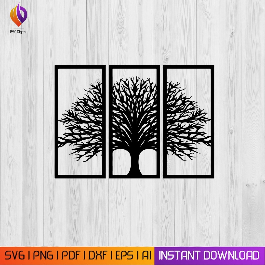 Tree Panel Wall Art Dxf 3 Piece , Svg, Eps,ai and Pdf Files for Laser ...