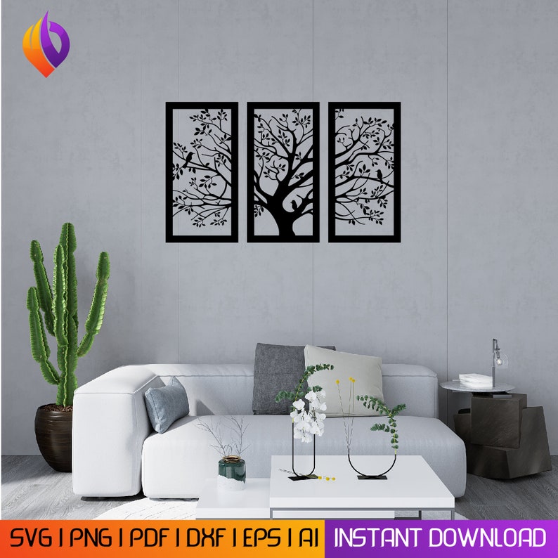 Tree Panel Wall Art Dxf 3 Piece , Svg, Eps,ai and Pdf Files for Laser ...