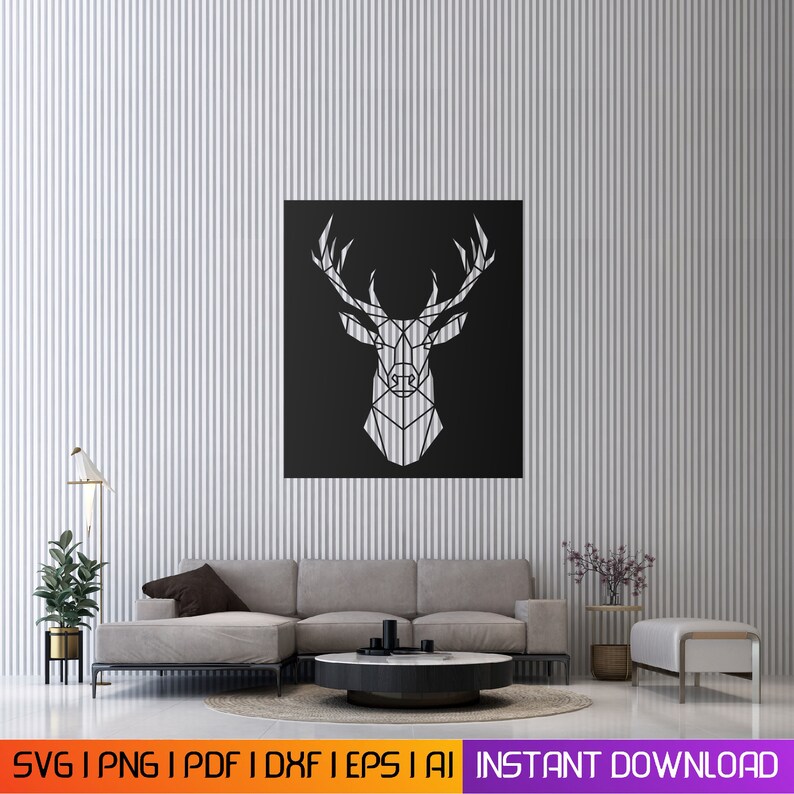 Deer Head Wall Art: Laser Cut Poly Art Home Decor Files (SVG, DXF, PDF ...
