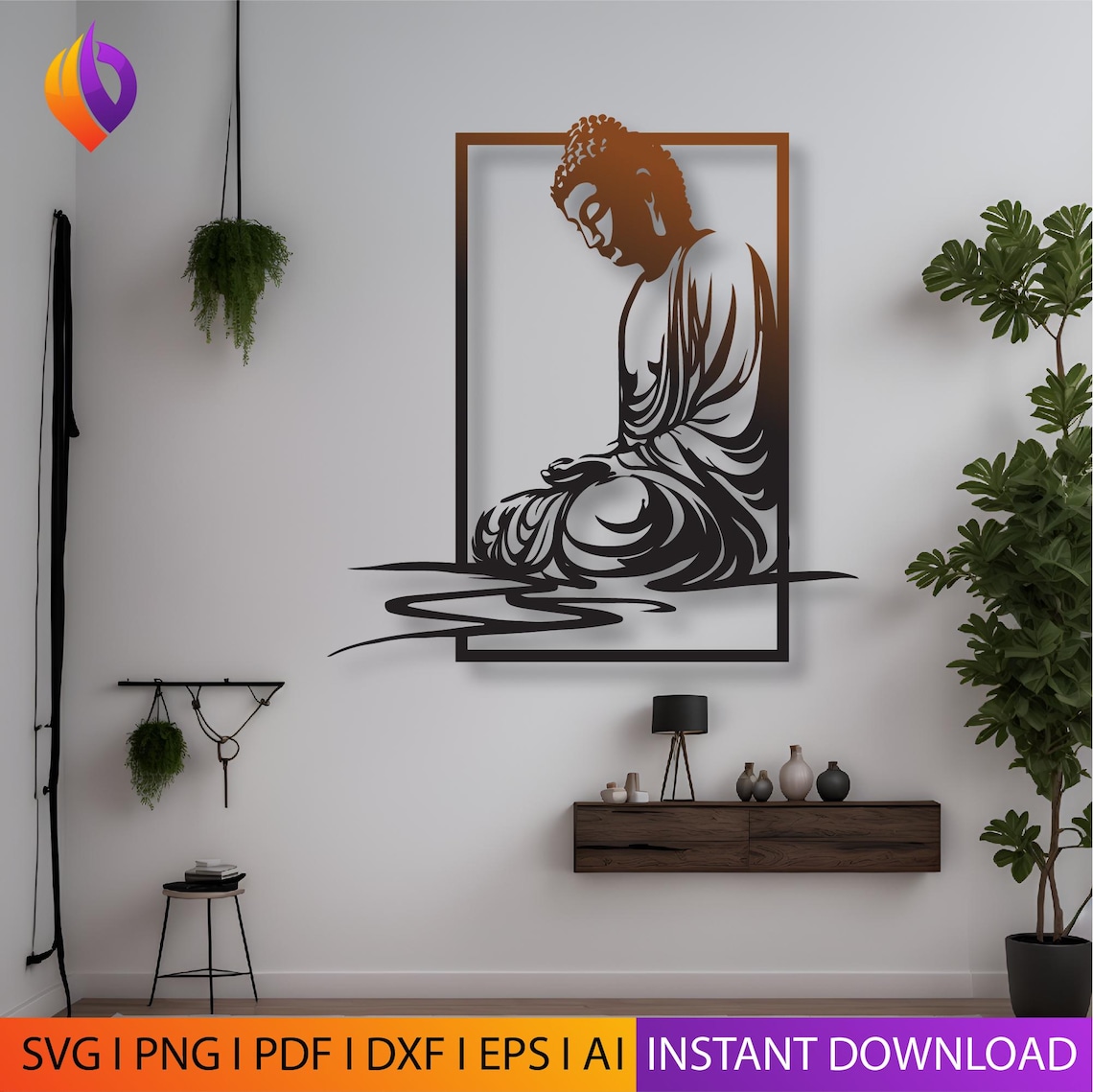 Buddha Wall Decor SVG DXF: Meditation Laser Cut File (digital Download ...