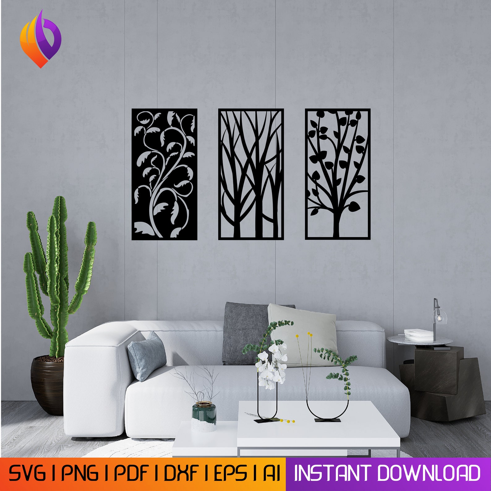 31 Leaf and Branches Panel Wall Art DXF Bundle – Digital Laser Cut ...