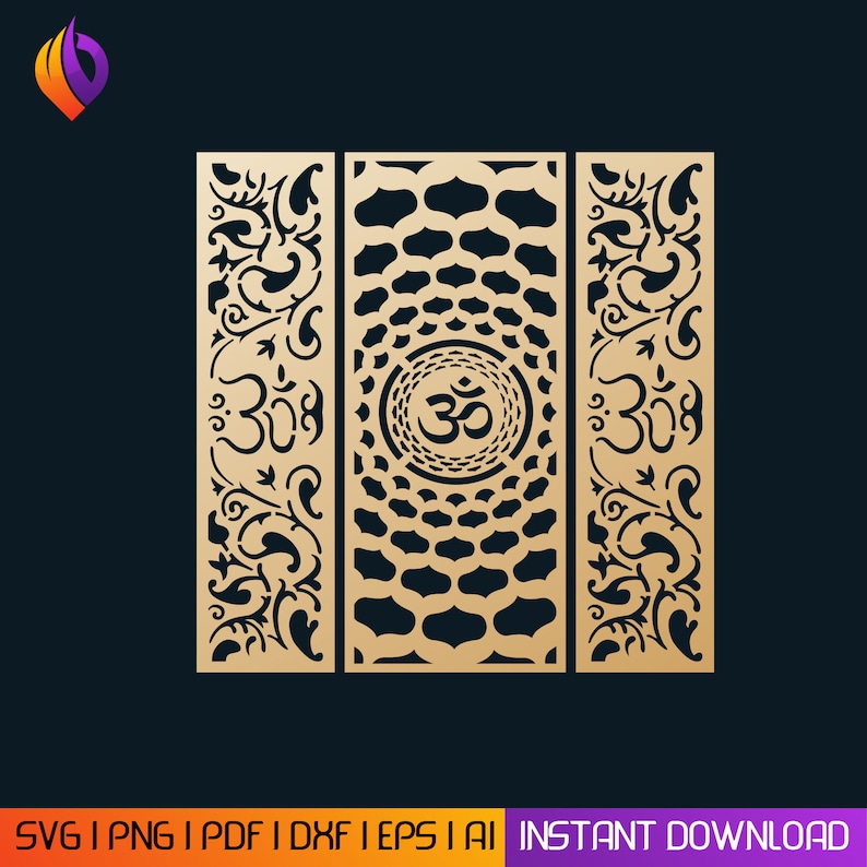 Om Wall Panel Jali CNC Cut Files Bundle: Aum Mandala, Laser, Glowforge ...
