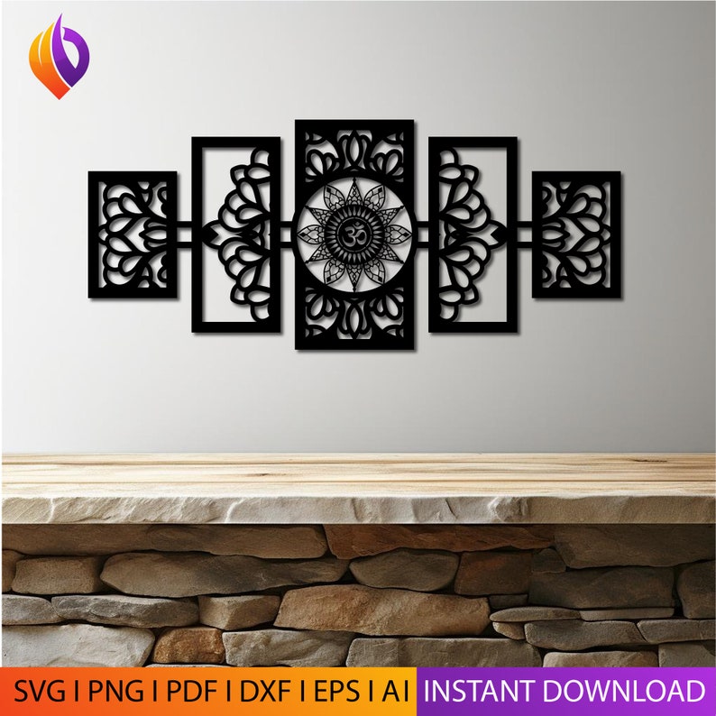Aum 5 Frame Wall Art Laser-cut DXF File for Glowforge and CNC Machines ...