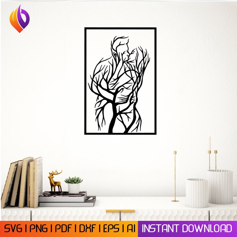 Romantic Couple's Kiss Wall Art Svg, Dxf, EPS, AI, and PDF Files. Ideal ...
