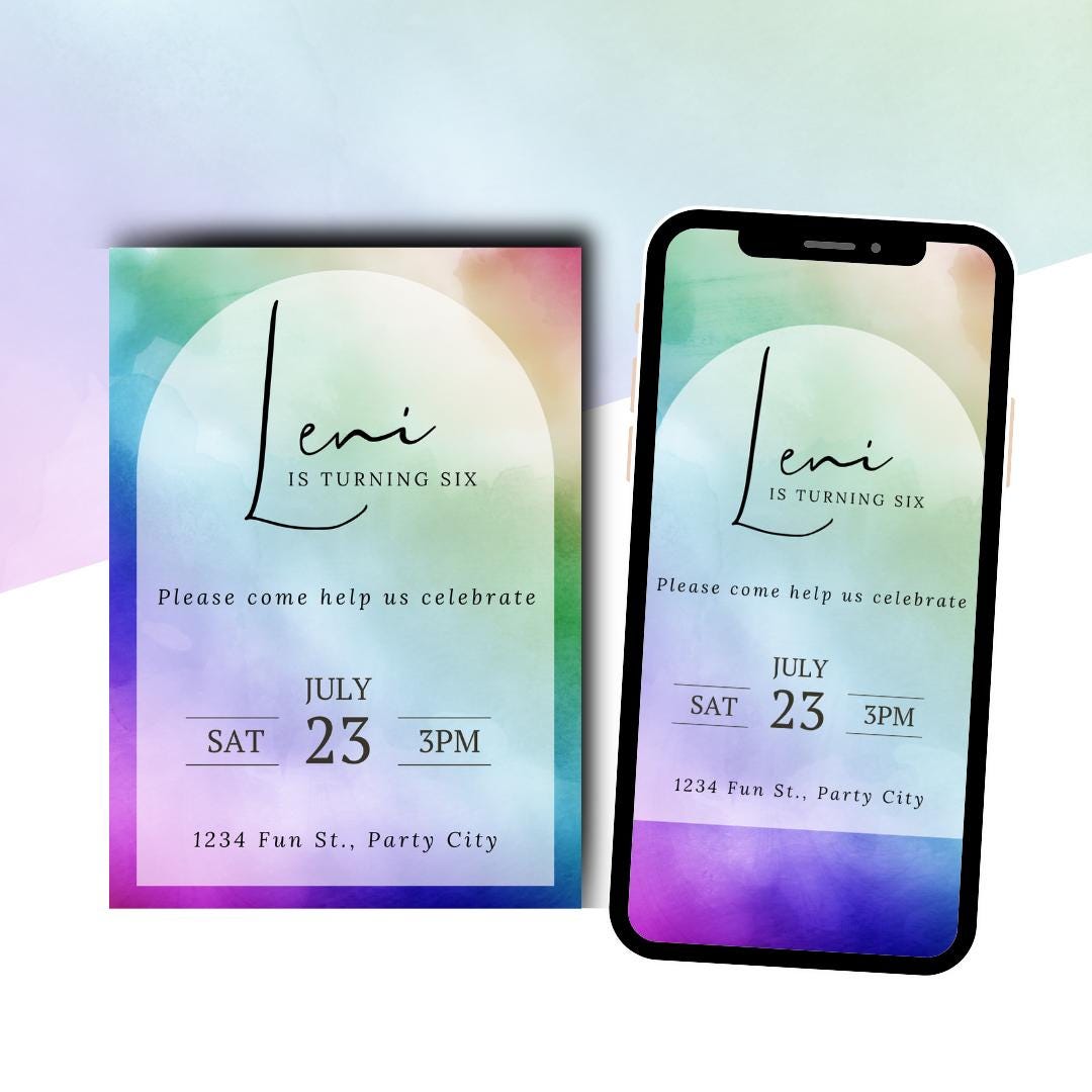 Editable Water Color Birthday Party Invite | Colorful Invite | Mobile ...