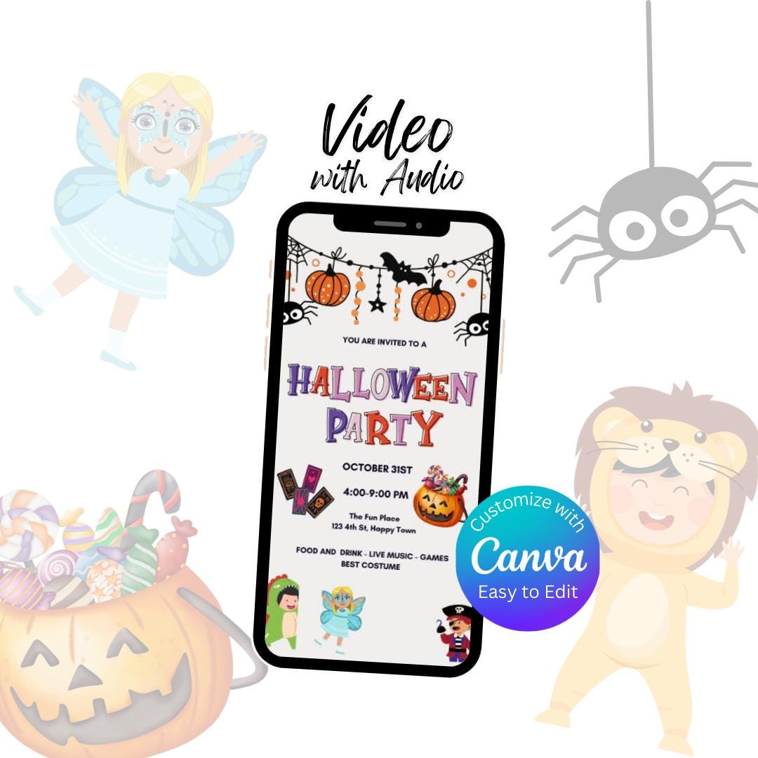 Editable Halloween Party Invite | Costume Party | Video Party Invite ...