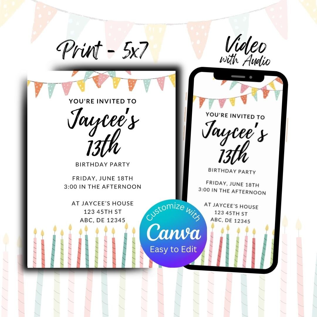 Editable Simple Birthday Party Invite | Generic Birthday Theme | Video ...