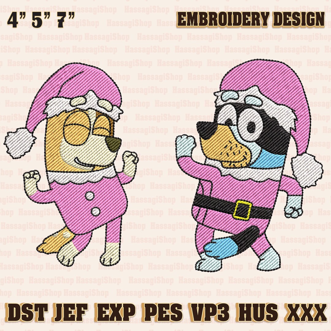 Pink Blue Dog Embroidery Machine Design Blue Dog Family - Etsy