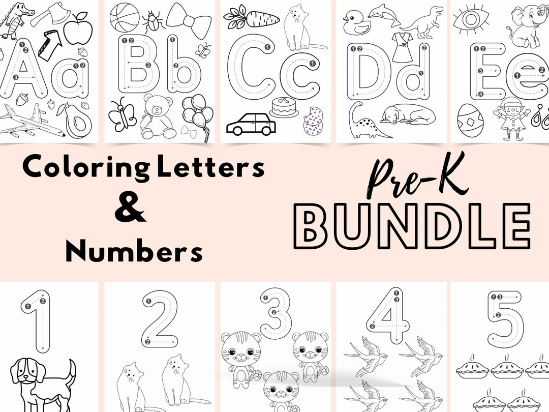 PRINTABLE Coloring Pages Pre-k Kindergarten Kids Bundle Letters and ...