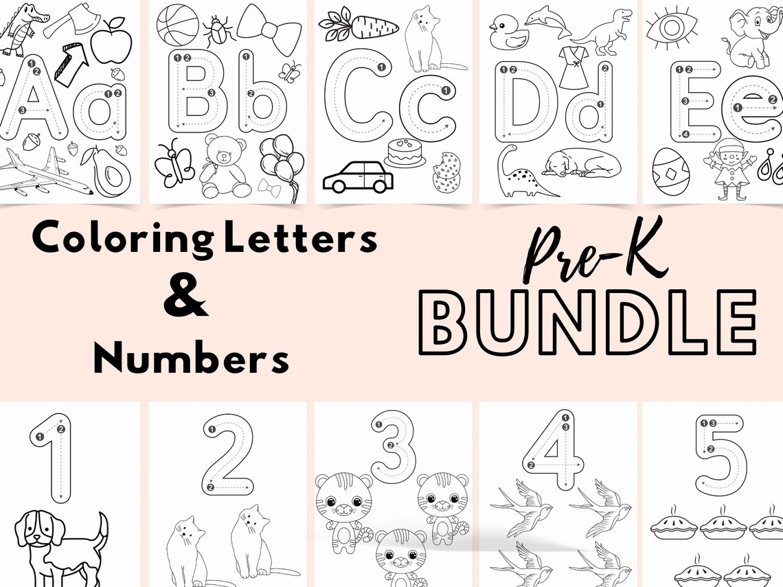 PRINTABLE Coloring Pages Pre-k Kindergarten Kids Bundle Letters and ...