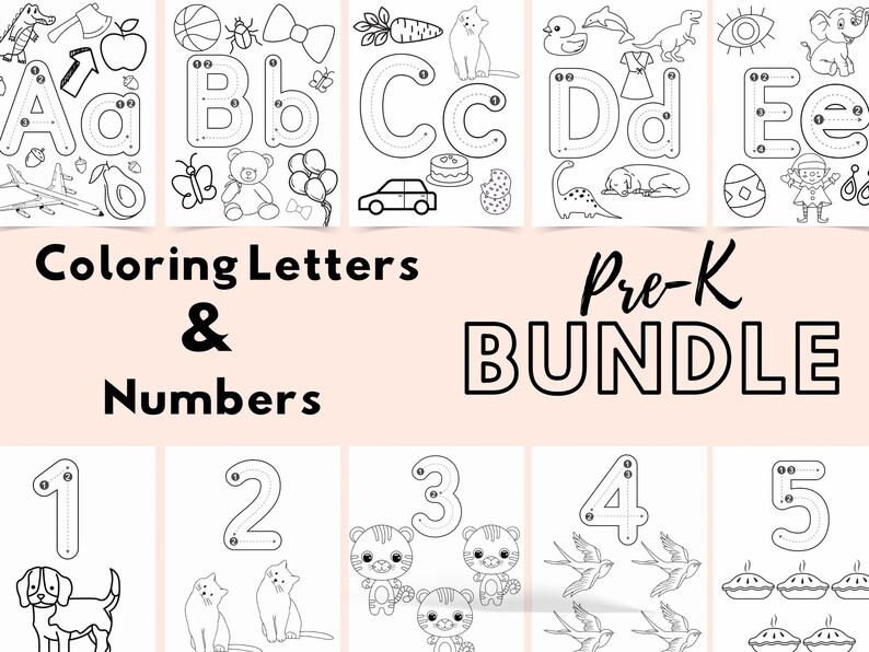 PRINTABLE Coloring Pages Pre-k Kindergarten Kids Bundle Letters and ...