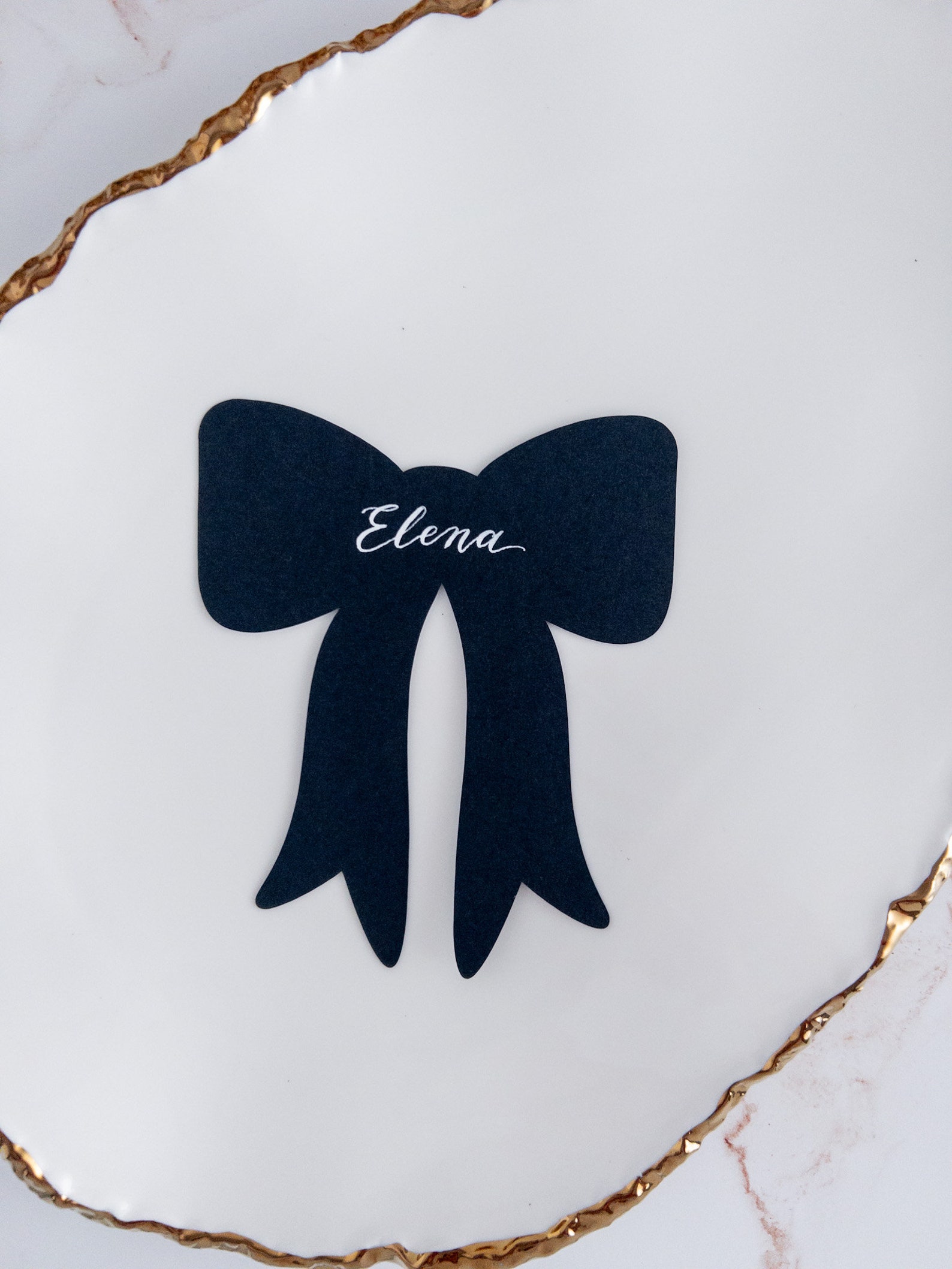 Classic Bow Shaped Handwritten Wedding Place Cards, Calligraphy Bow ...