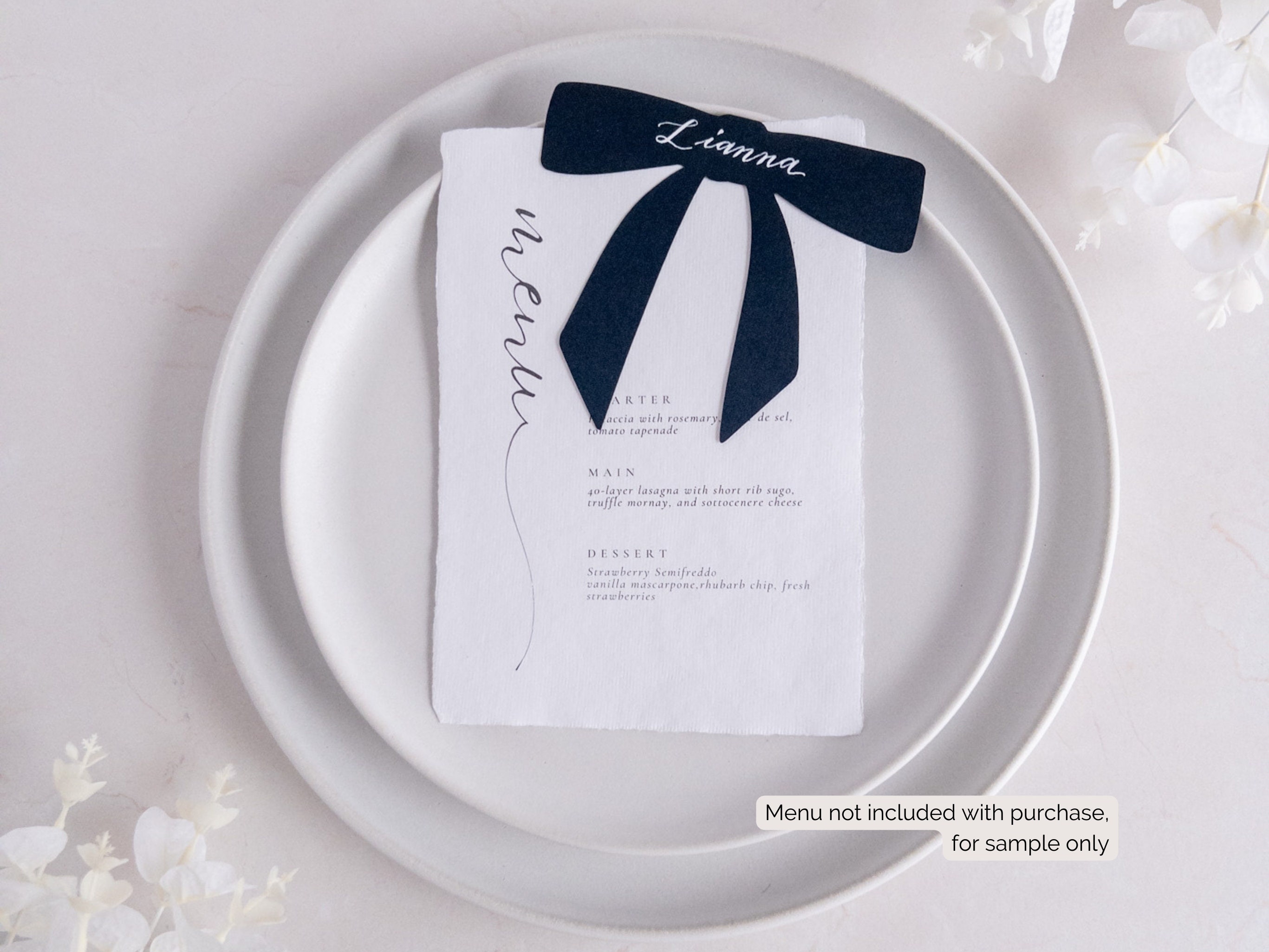 Straight Bow Shaped Handwritten Wedding Place Cards, Calligraphy Bow ...