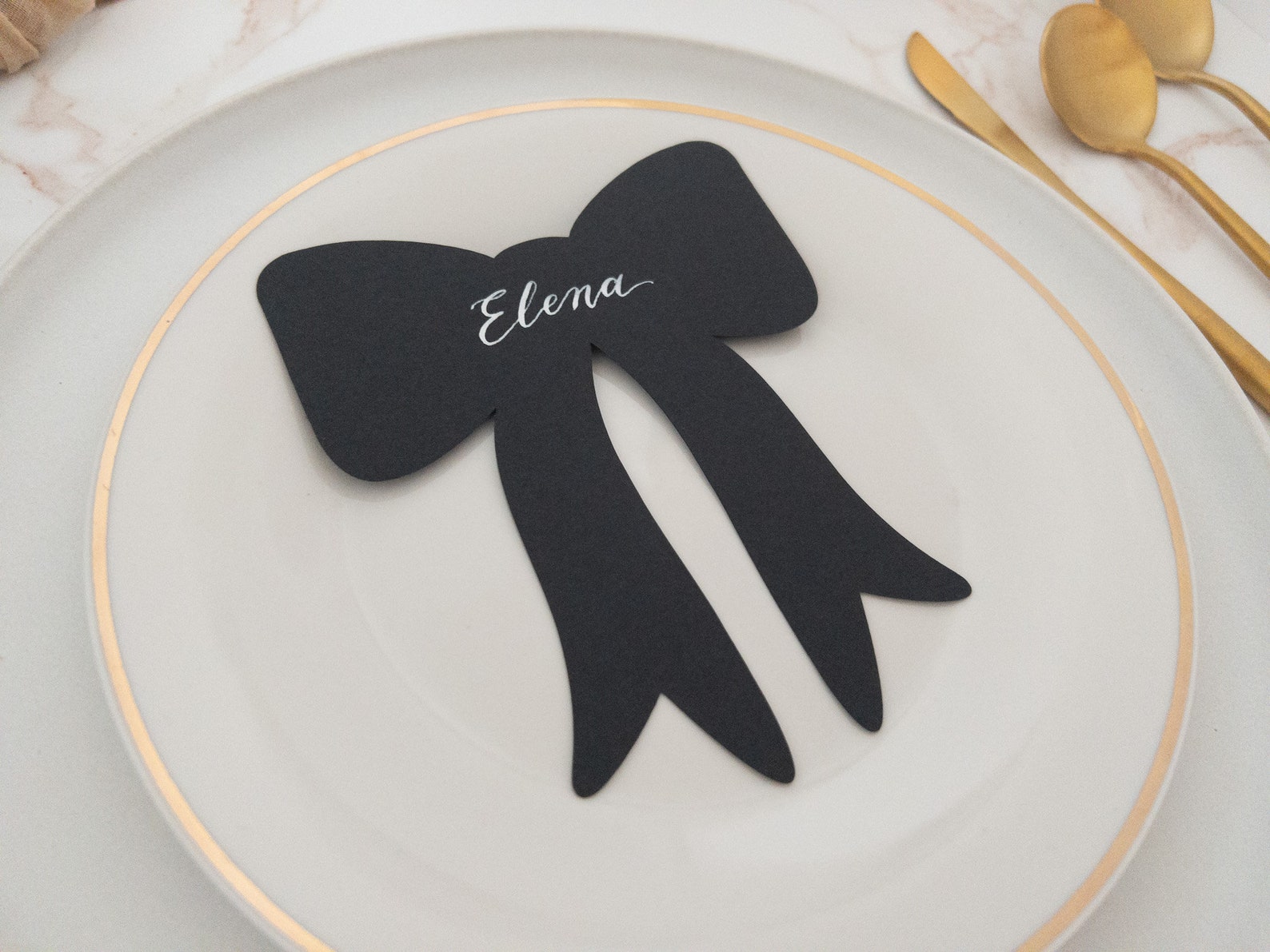 Classic Bow Shaped Handwritten Wedding Place Cards, Calligraphy Bow ...