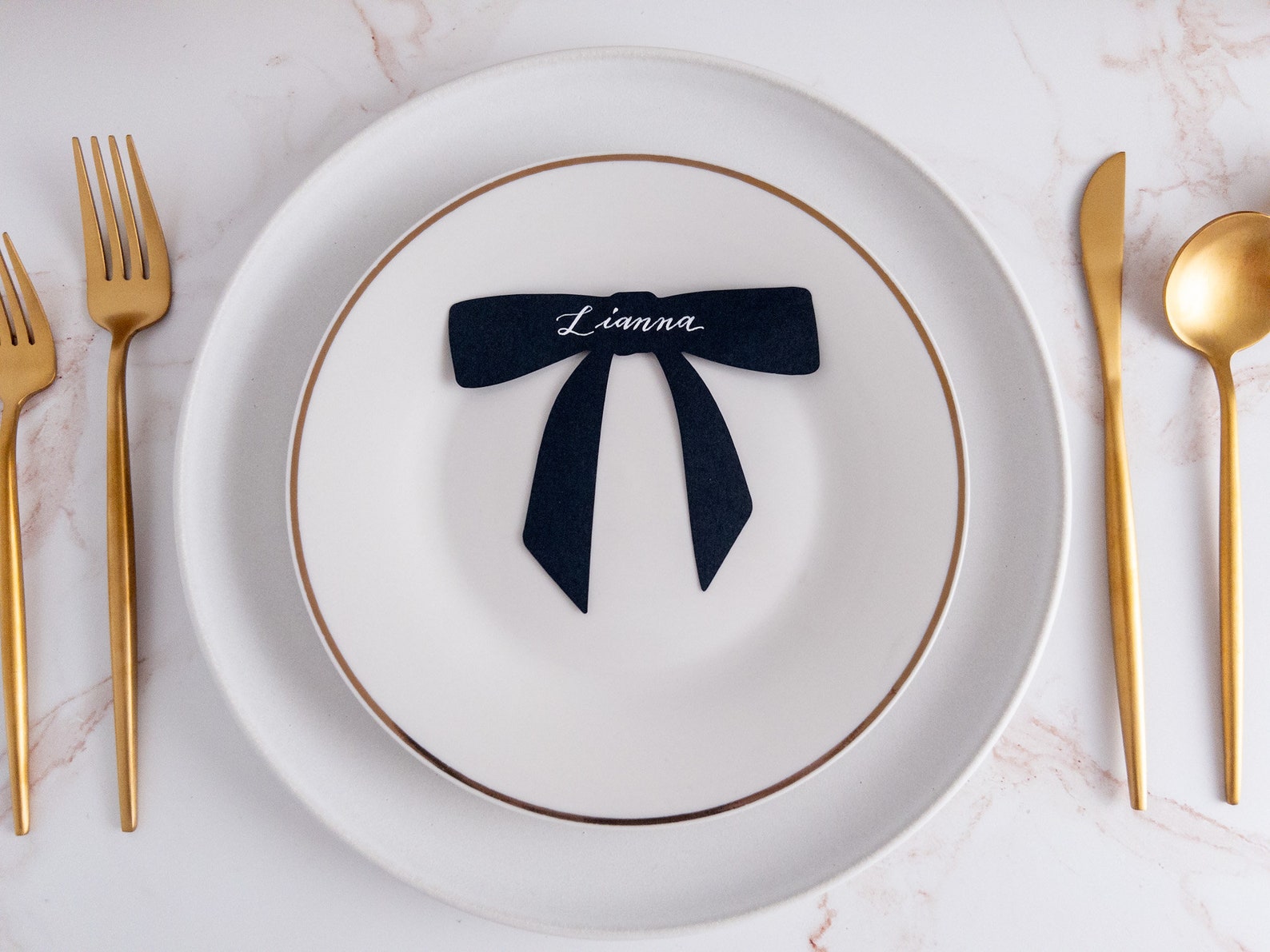 Straight Bow Shaped Handwritten Wedding Place Cards, Calligraphy Bow ...