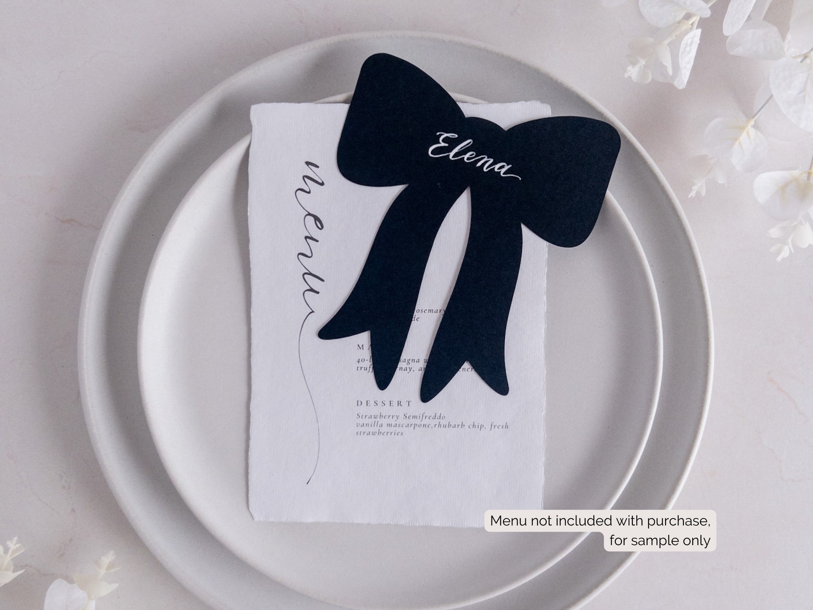 Classic Bow Shaped Handwritten Wedding Place Cards, Calligraphy Bow ...