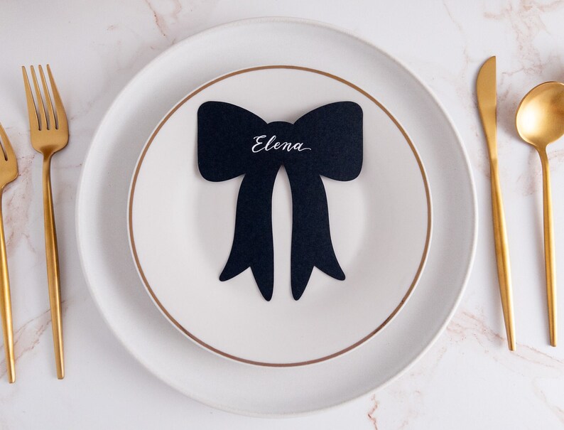 Classic Bow Shaped Handwritten Wedding Place Cards, Calligraphy Bow ...