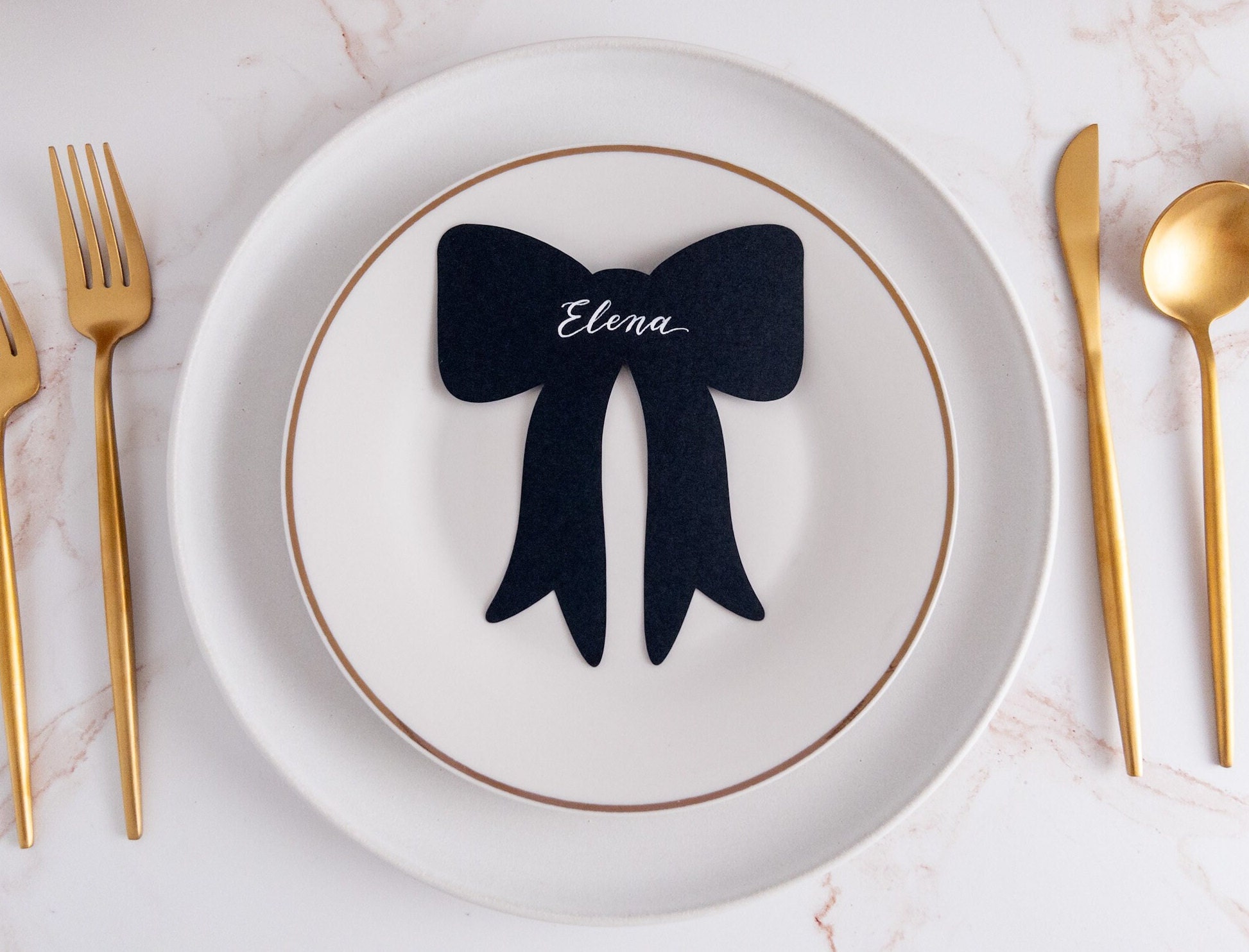 Classic Bow Shaped Handwritten Wedding Place Cards, Calligraphy Bow ...