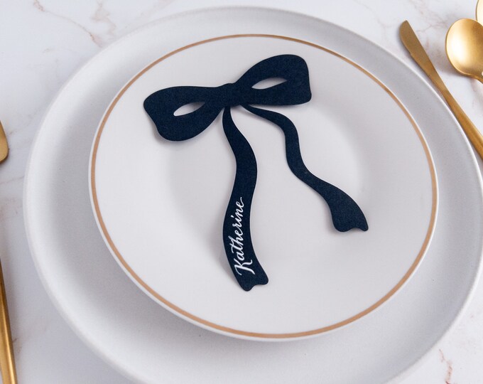 Ribbon Shaped Handwritten Wedding Place Cards, Flowy Calligraphy Bow ...