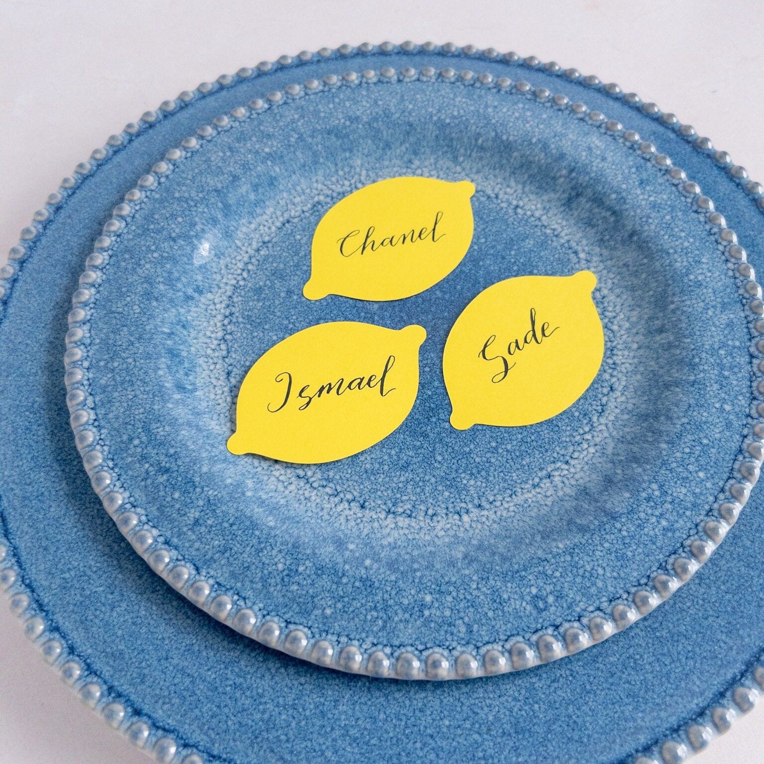 Lemon Shaped Handwritten Wedding Place Cards, Unique Calligraphy Lemon ...