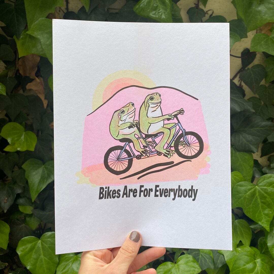 Bikes Are for Everyboday - Frogs - Risograph Print - Etsy