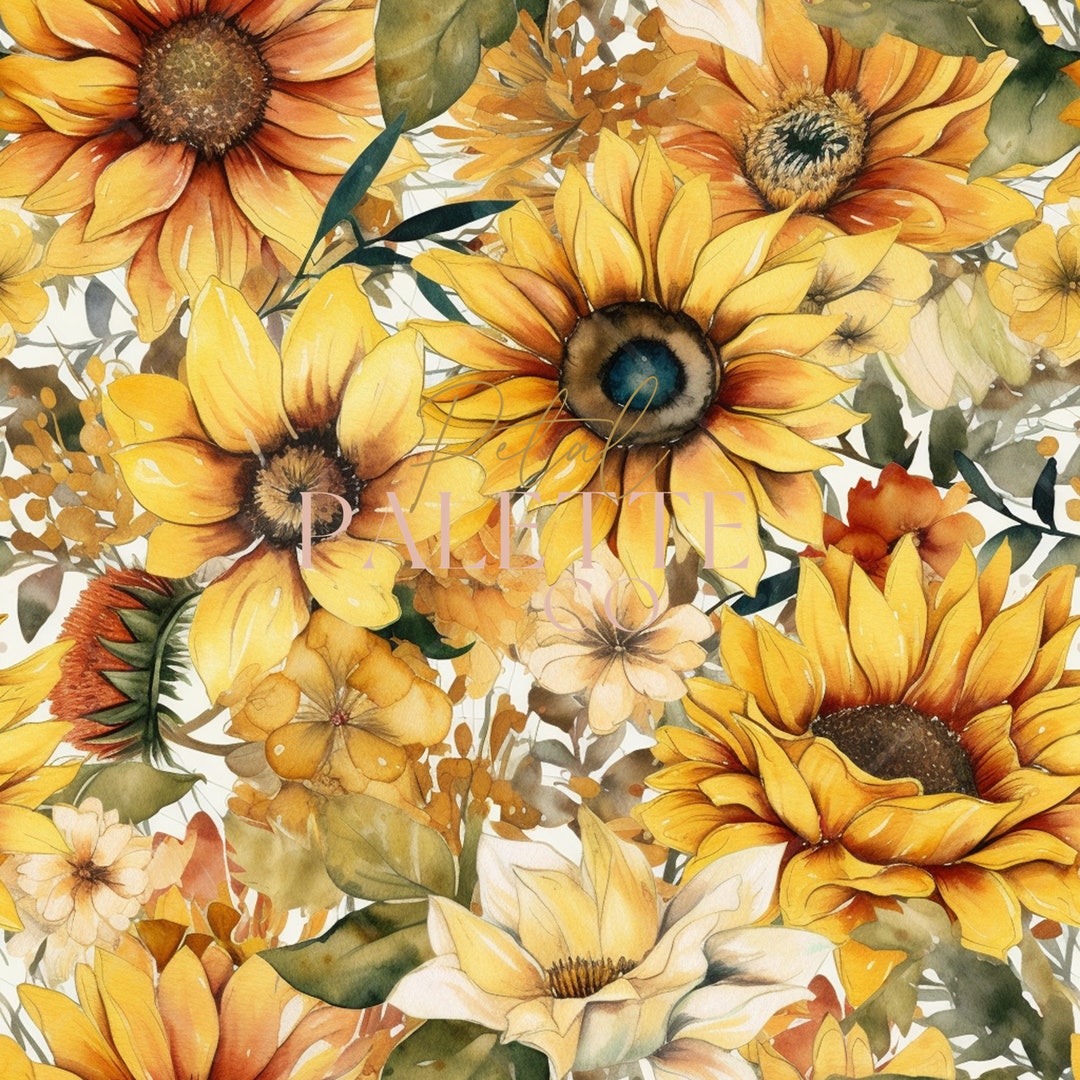 Sunflower Floral Seamless Pattern - Repeating Pattern - Tiling Pattern ...
