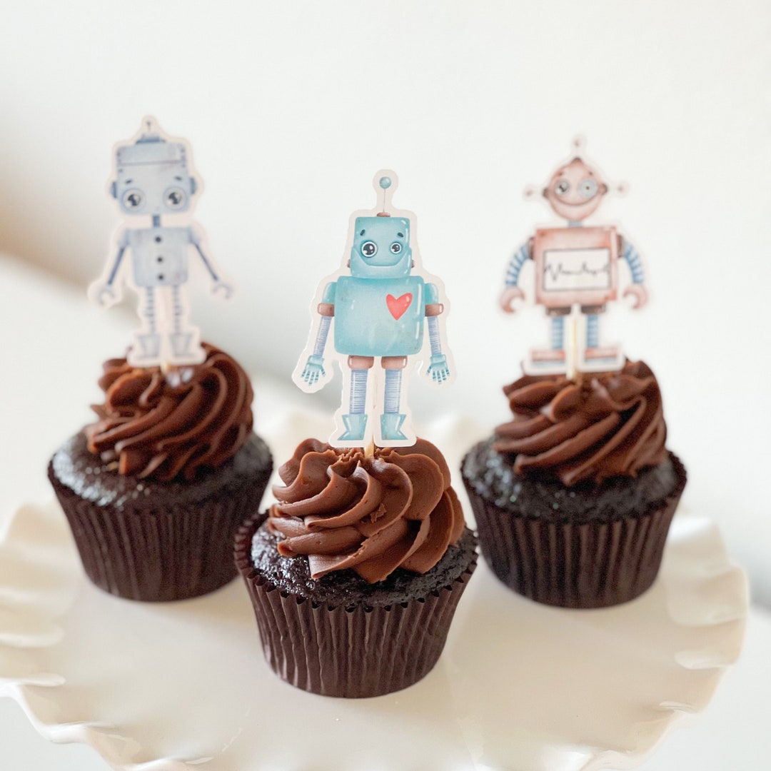 ROBOT Cupcake Toppers - Etsy