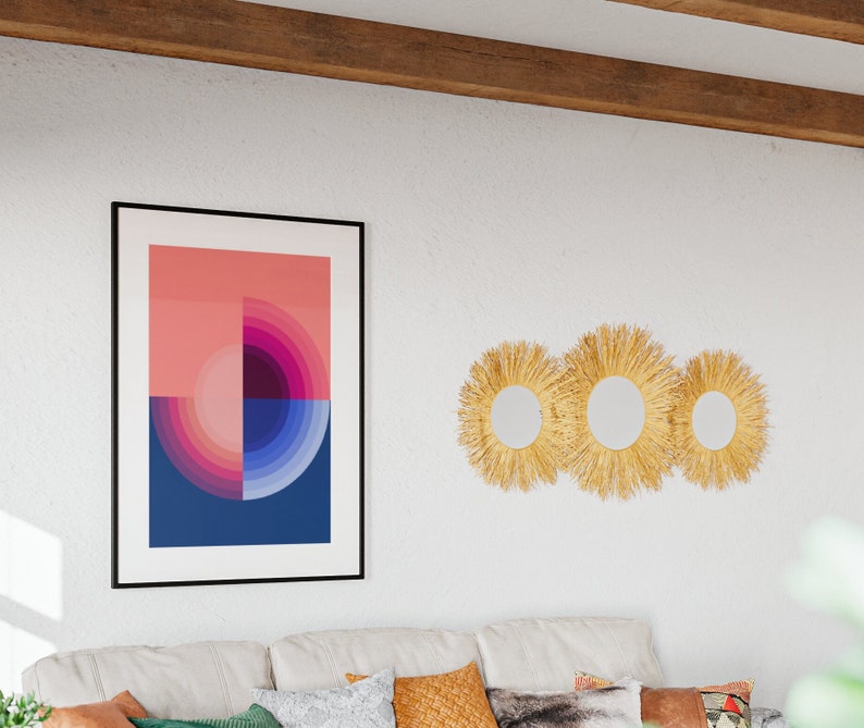 Mid Century Inspired Geometric Art in Shades of Blue and Purple ...