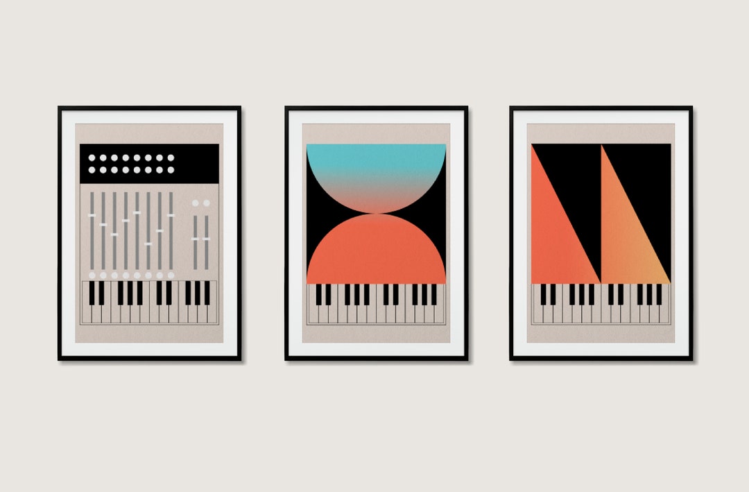 Set of 3 Posters, Boho Mid Century Modern Shapes Inside Keyboard ...