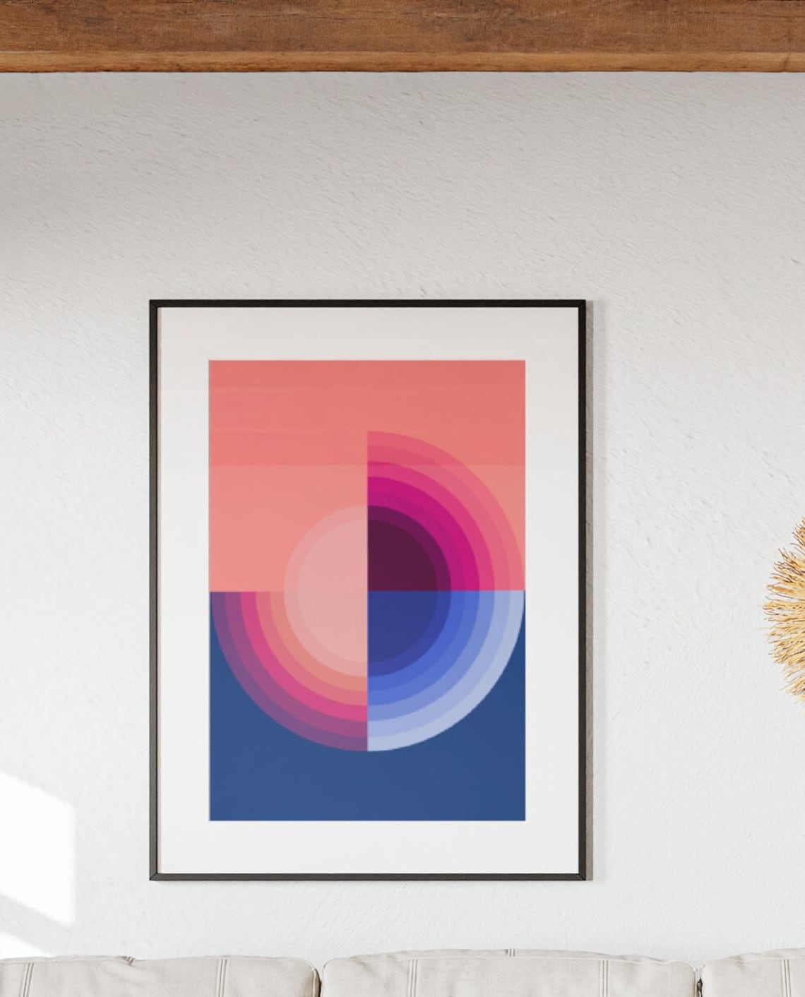 Mid Century Inspired Geometric Art in Shades of Blue and Purple Abstract Half Circle Gradient ...
