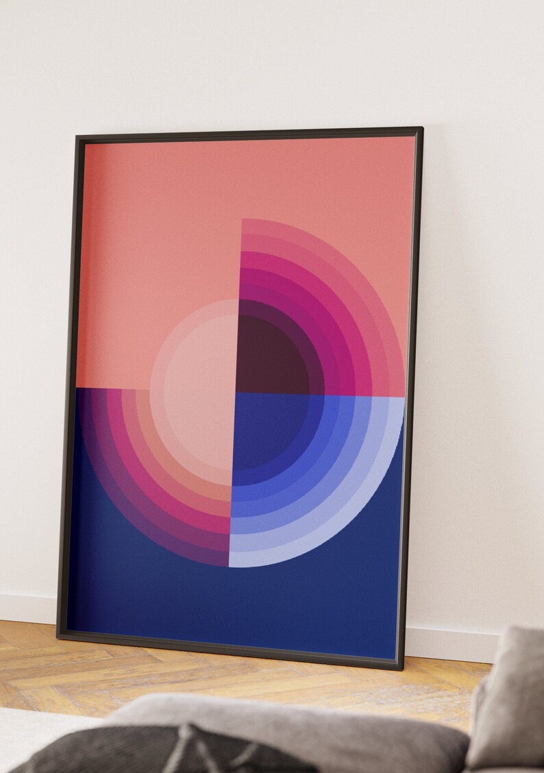 Mid Century Inspired Geometric Art in Shades of Blue and Purple ...