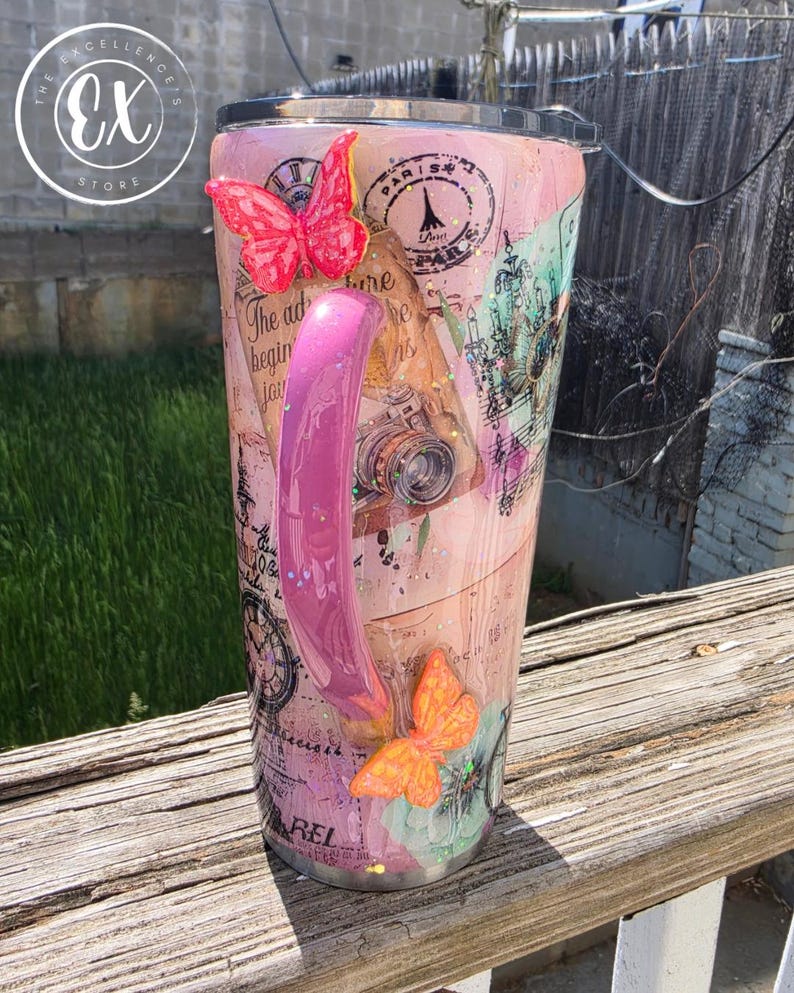 24 Unzen konischer Becher - Paris Travel mit 3D-Schmetterling ...