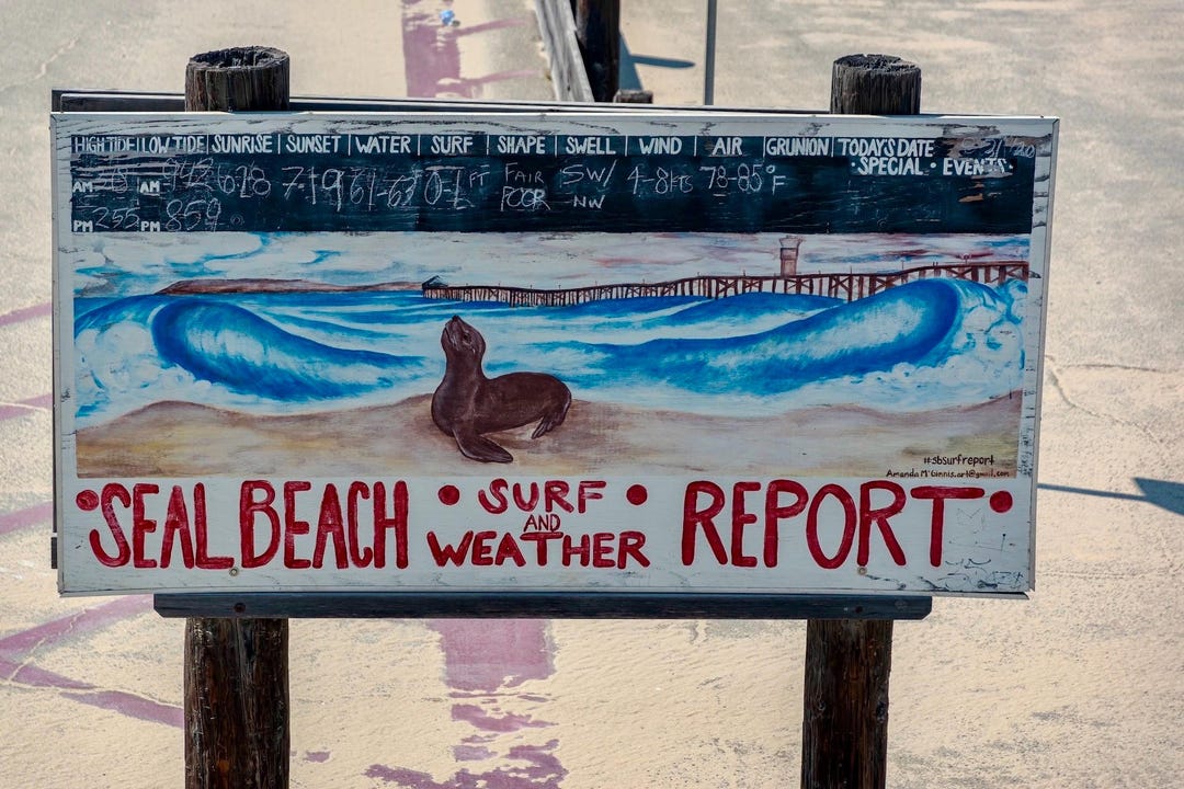 Seal Beach Surf Report Art Print: California Beach Sign - Etsy