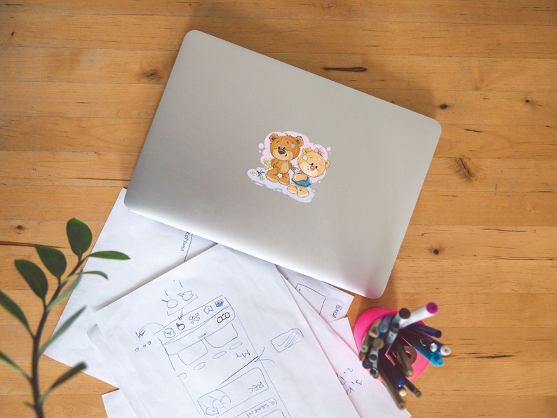 Shy Teddy Bears Give Your Laptop Notepad or Car a Charming - Etsy