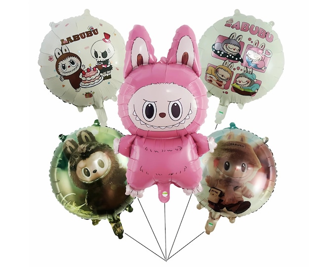 Cute Labubu Balloon Set – 5pcs Cute Cartoon Foil Balloons for Kids ...