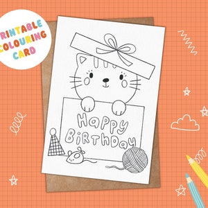 PRINTABLE Kitten Birthday Card for Kids INSTANT DOWNLOAD Cute Colouring ...