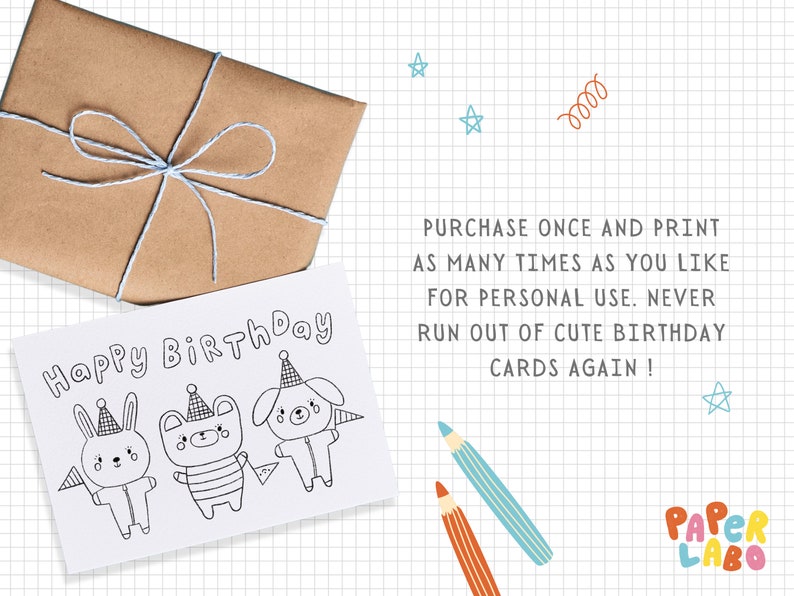 PRINTABLE Colouring Birthday Card for Kids INSTANT DOWNLOAD Cute ...