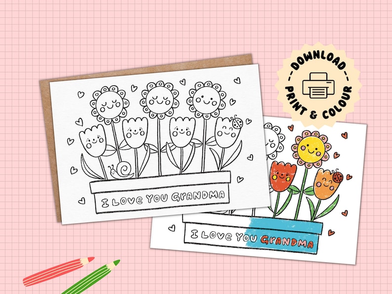 I Love You Grandma Colouring Card Mothers Day Card Grandma Colour Your ...