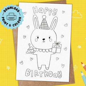 Printable Color in Birthday Card for Kids Fun DIY Coloring Greeting ...
