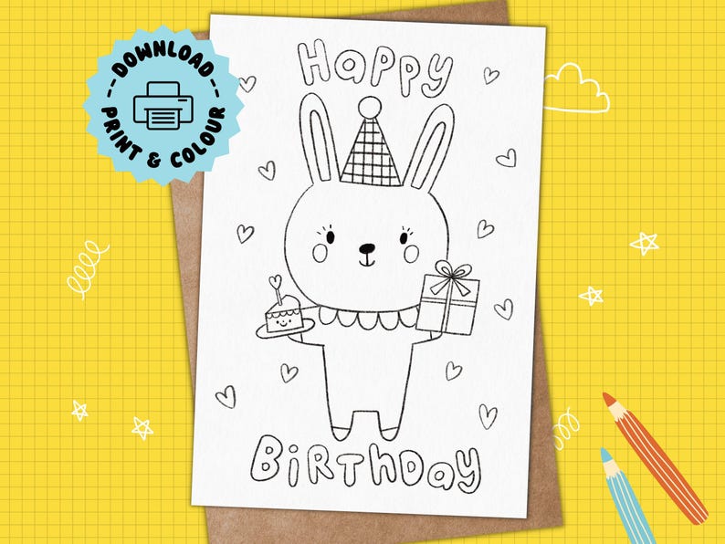 Printable Color in Birthday Card for Kids Fun DIY Coloring Greeting ...