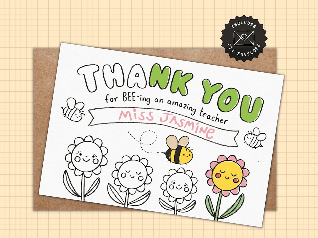 Thank You Teacher Coloring Card Printable Teacher Appreciation Gift ...