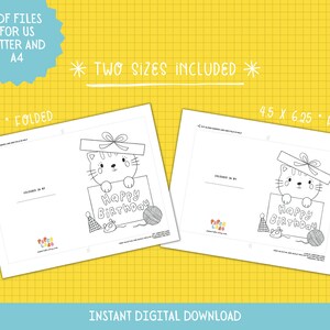 PRINTABLE Kitten Birthday Card for Kids INSTANT DOWNLOAD Cute Colouring ...