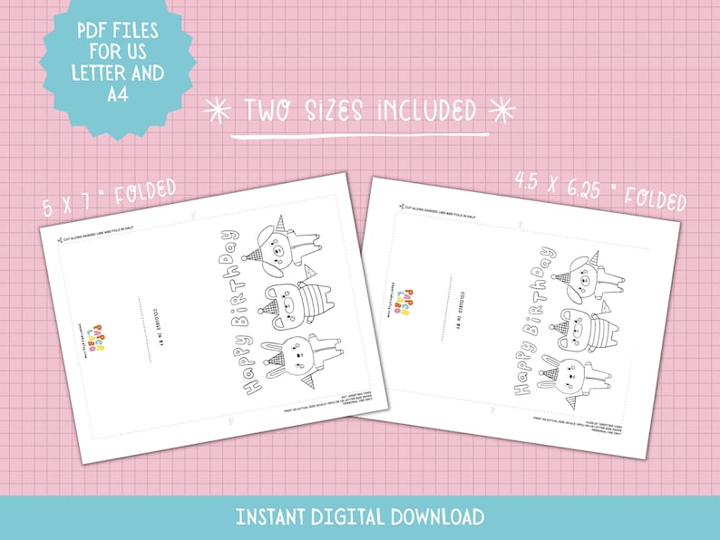 PRINTABLE Colouring Birthday Card for Kids INSTANT DOWNLOAD Cute ...